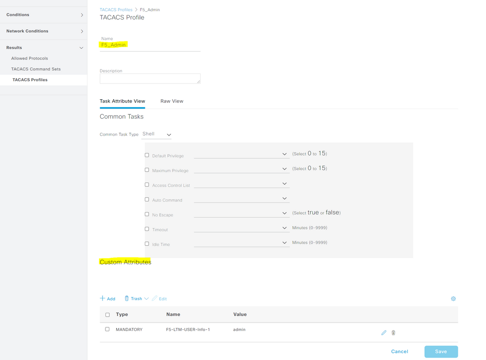 Configure F5 TACACS+ authentication against Cisco ISE