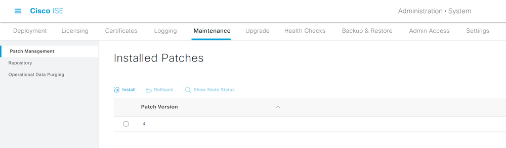 Cisco ISE Patch Install Example