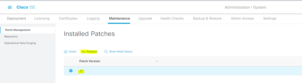 Cisco ISE Patch Install Example