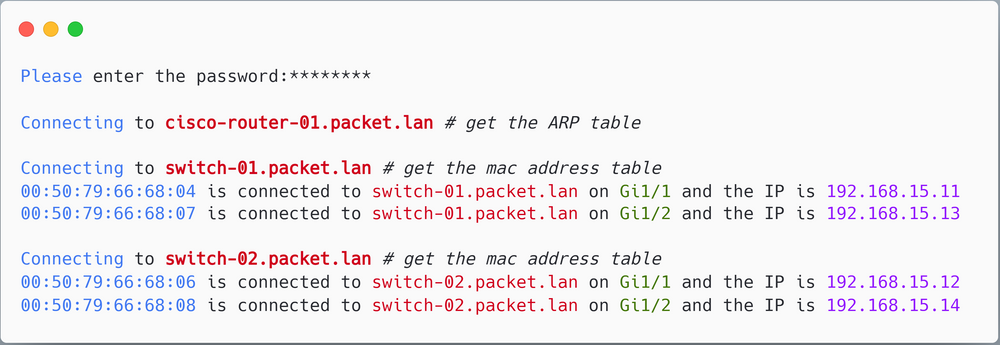 Python to find Switch & Port using Mac Address