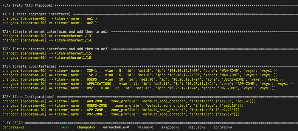 Palo Alto Ansible Example - Interfaces and Zones