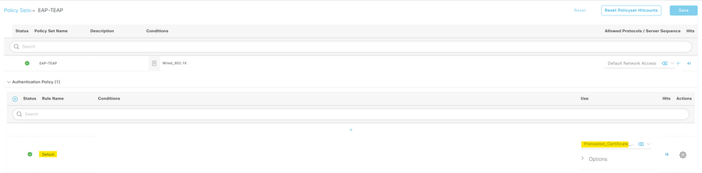 Cisco ISE Wired 802.1X with EAP-TEAP (EAP-Chaining)