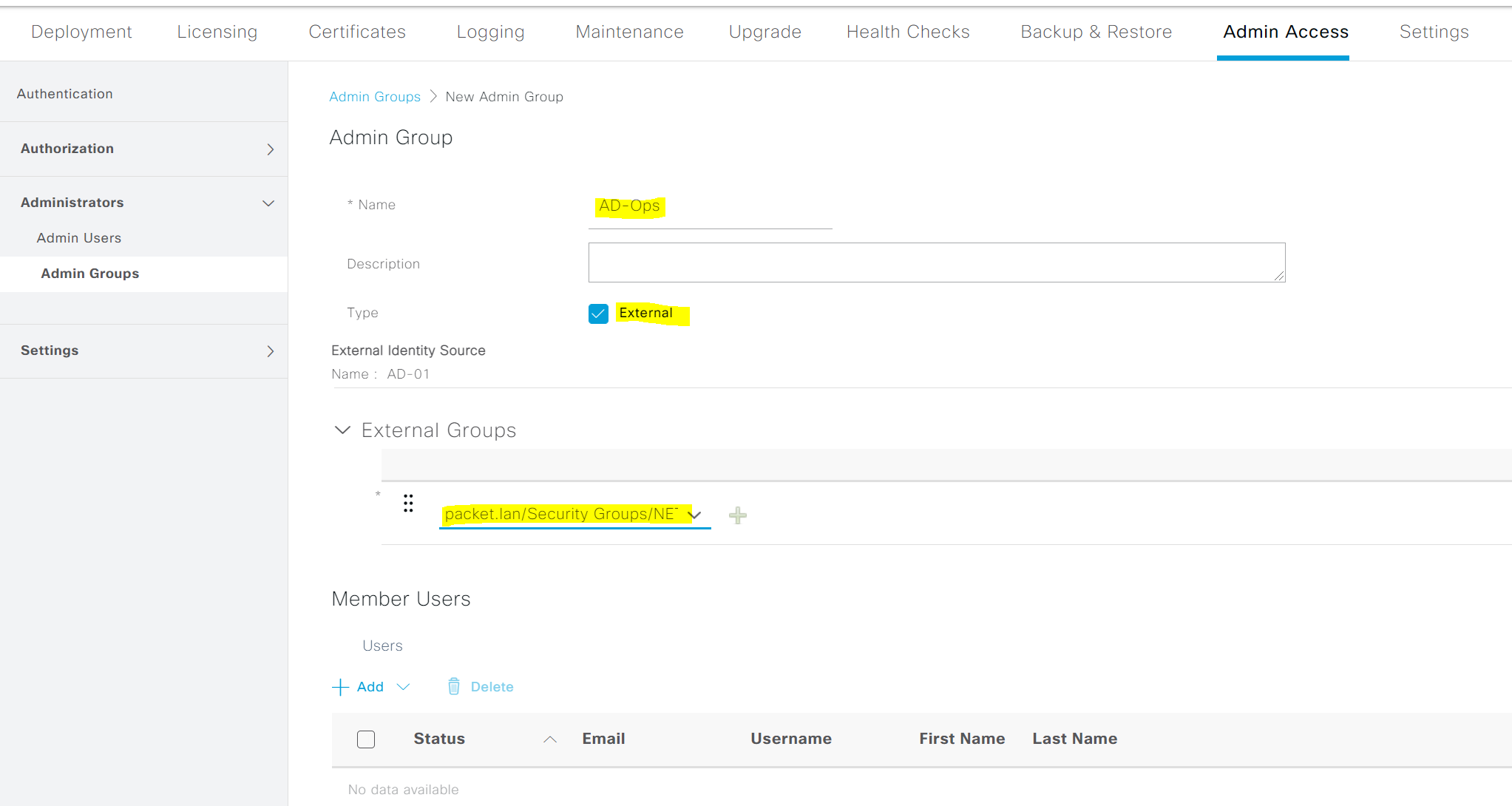 Cisco ISE Admin access with AD Account
