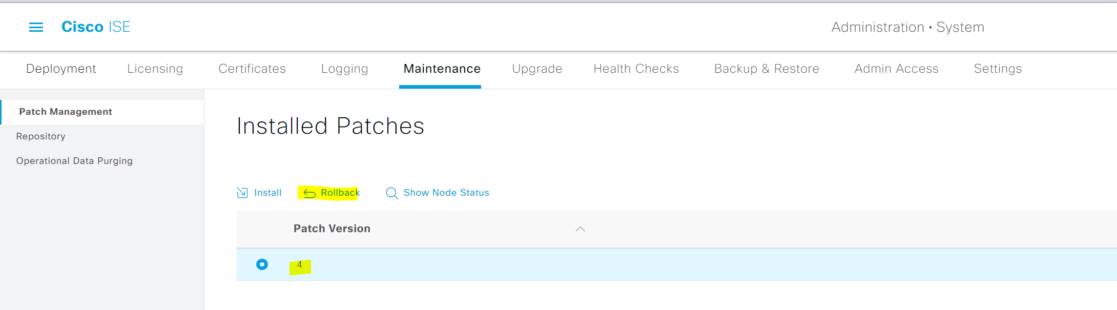 Cisco ISE Patch Install Example