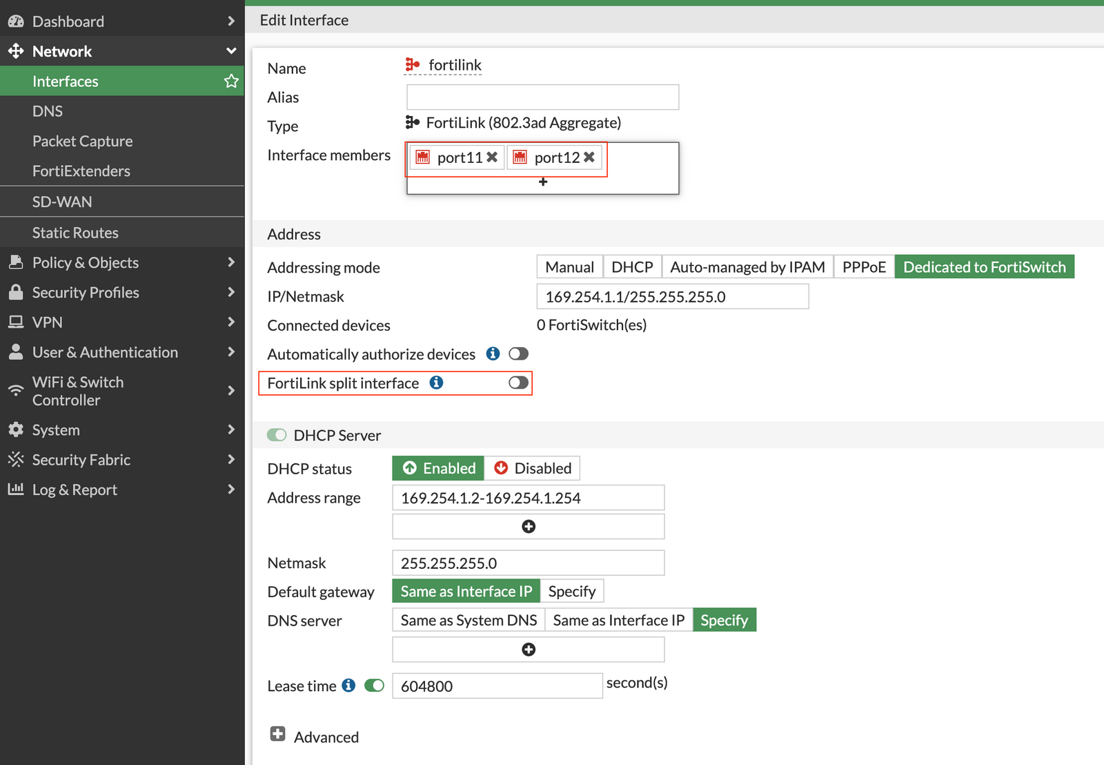 Fortinet Stack Configuration (FortiGate, FortiSwitch and FortiAP)