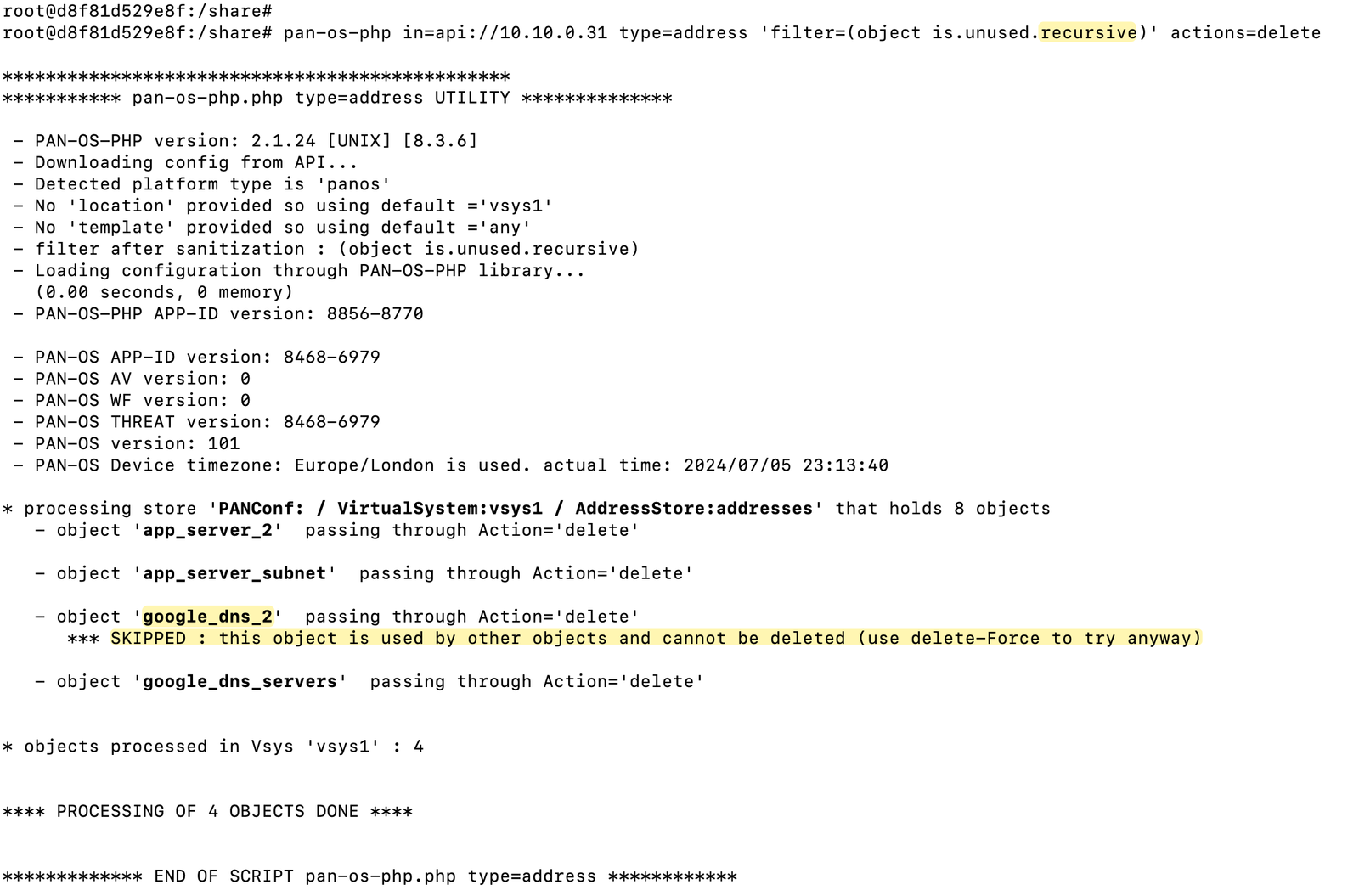 Palo Alto - Remove Unused Address Objects Using Pan-OS-PHP