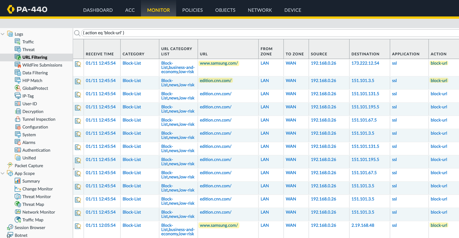 Palo Alto How to Block Specific URLs?