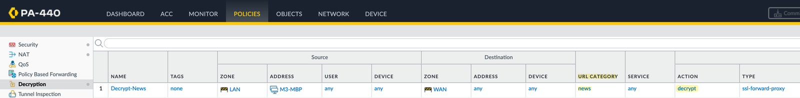 Palo Alto URL Filtering and SSL Decryption