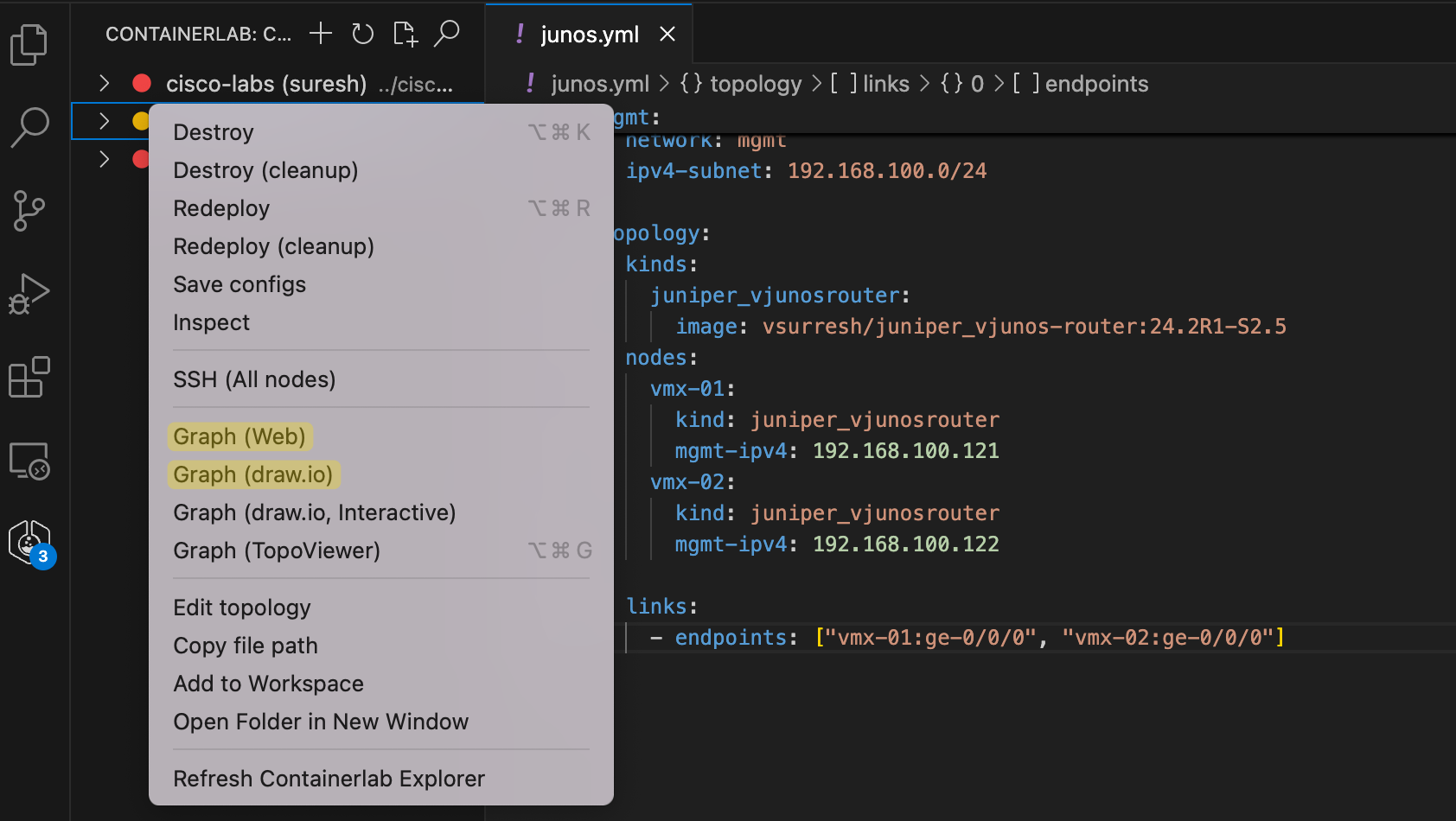 Juniper vJunos-router in Containerlab