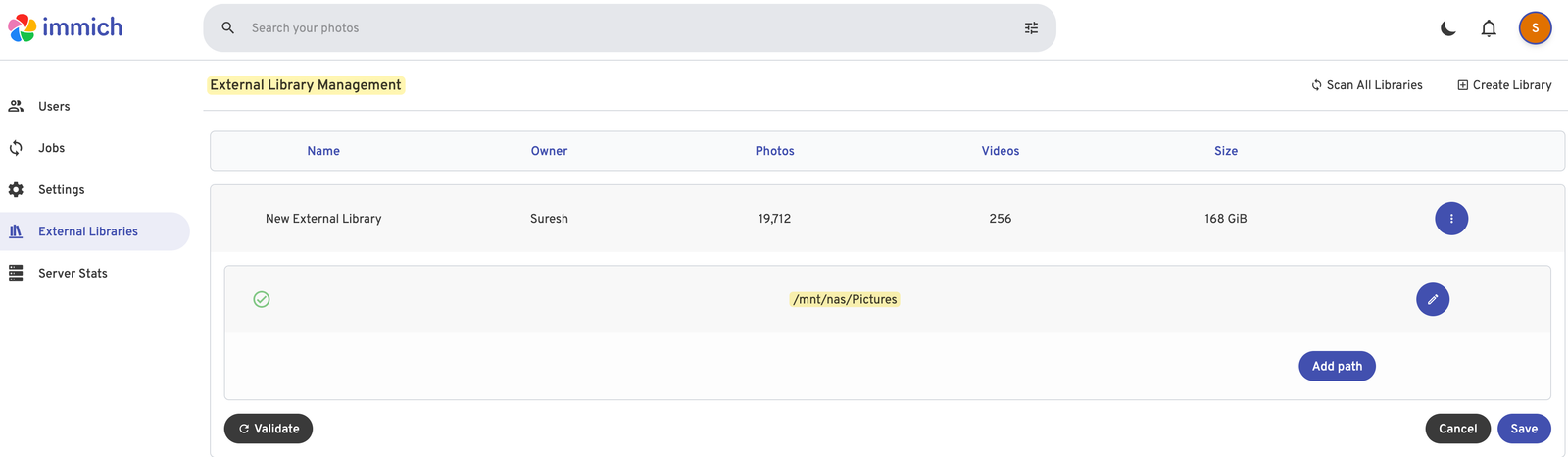Immich Setup with Docker & External Library (NFS)