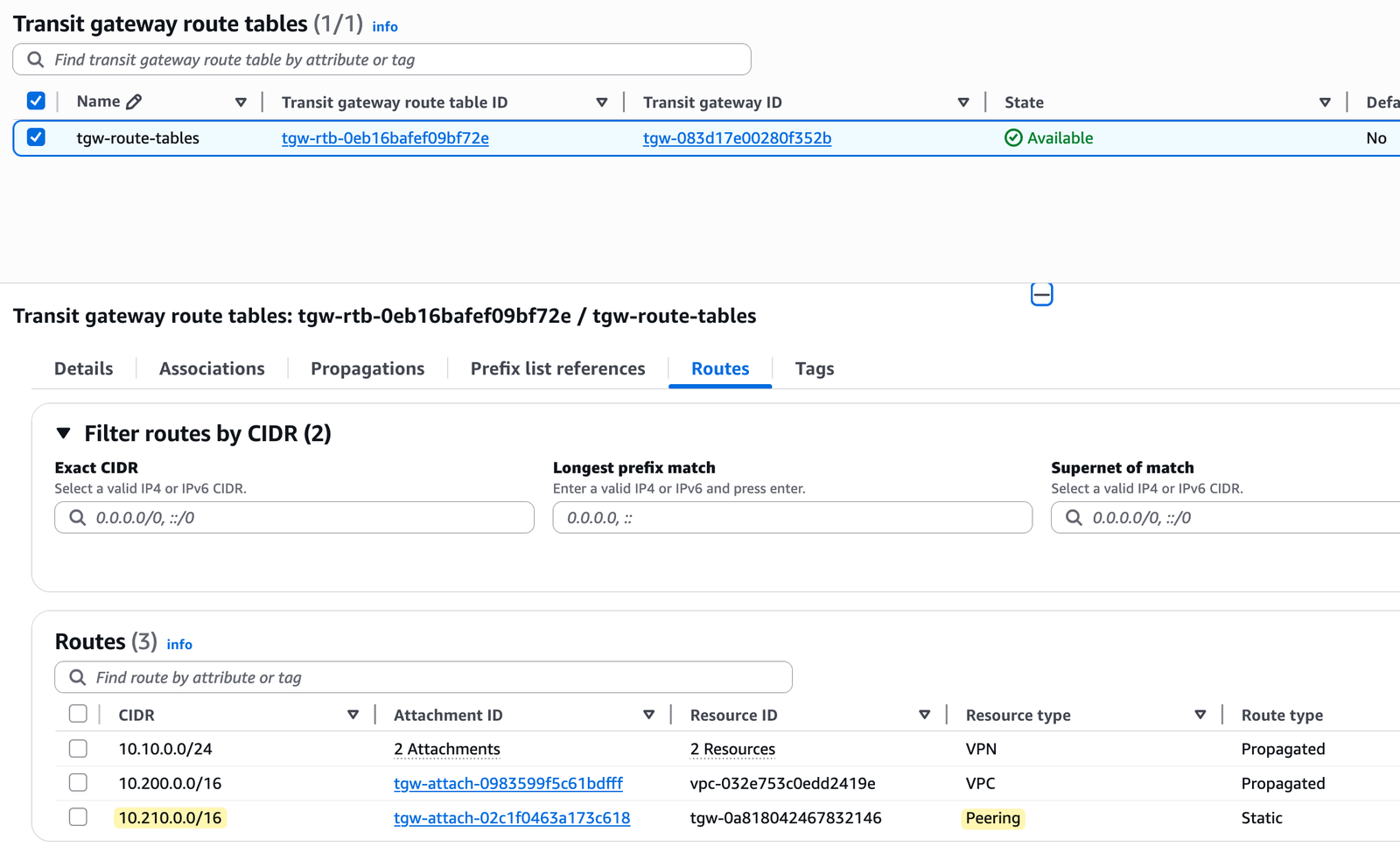 AWS Transit Gateway Peering Attachments