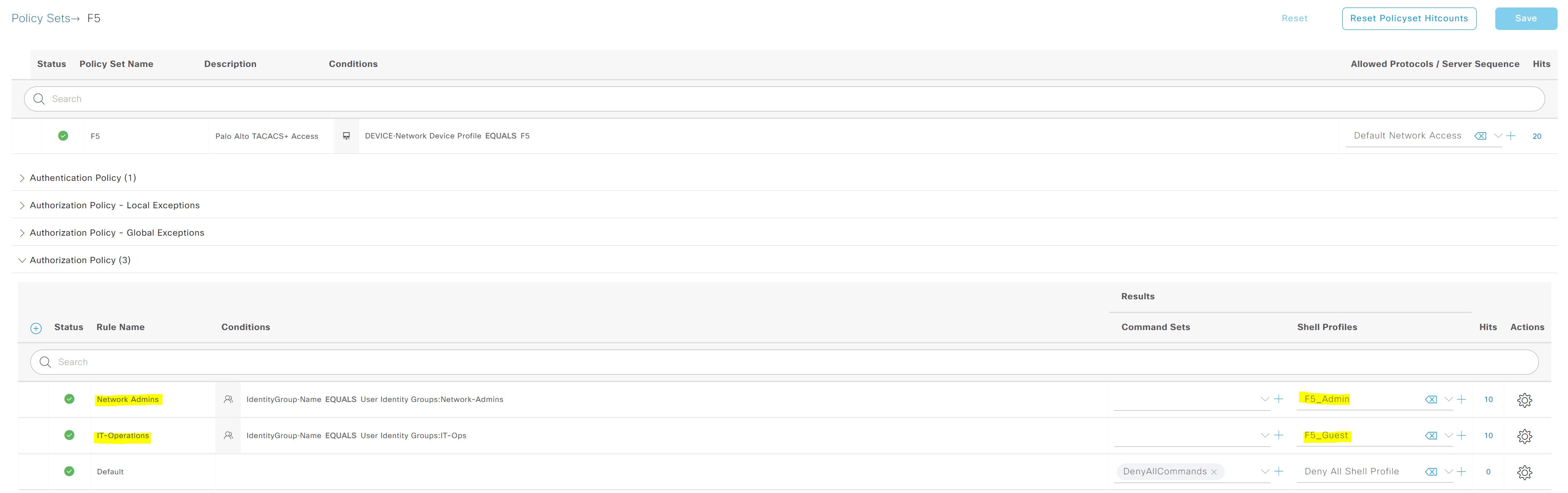 Configure F5 TACACS+ authentication against Cisco ISE