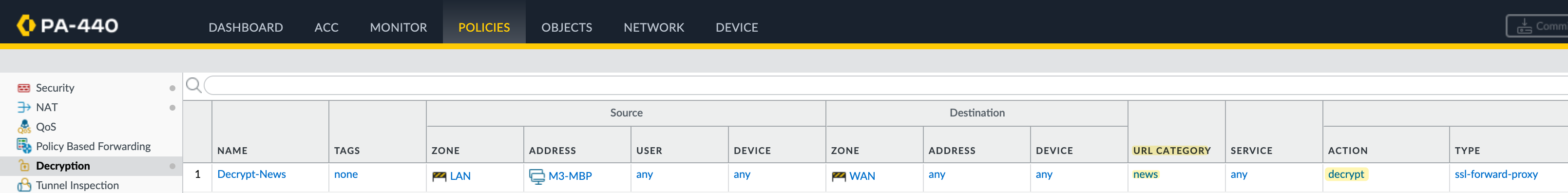 Palo Alto URL Filtering and SSL Decryption