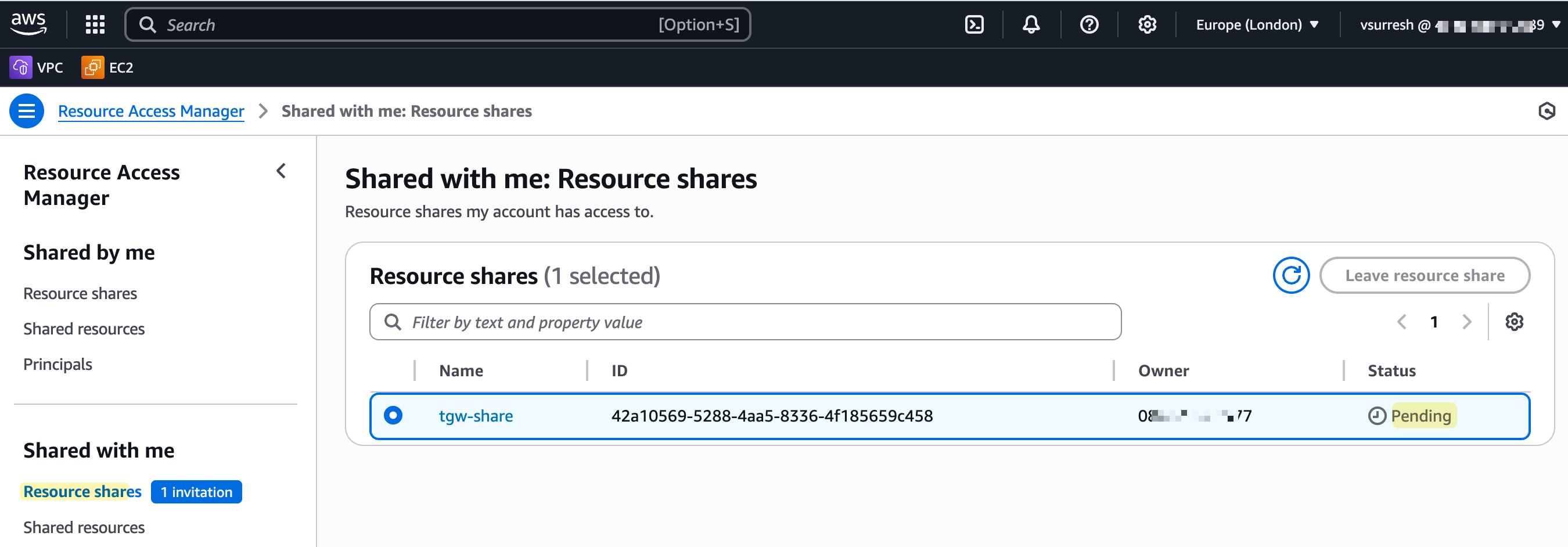 AWS Transit Gateway VPN Attachment and Resource Access Manager