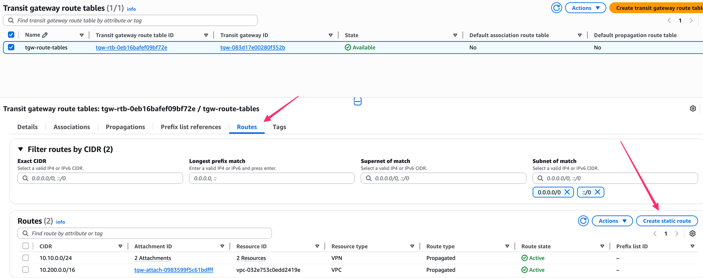 AWS Transit Gateway Peering Attachments