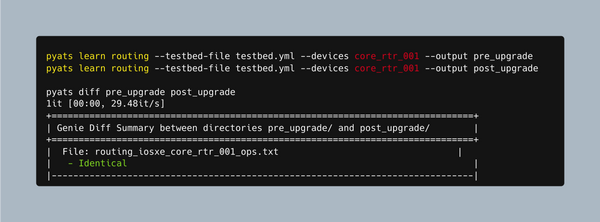 Cisco pyATS Example - Genie learn and diff