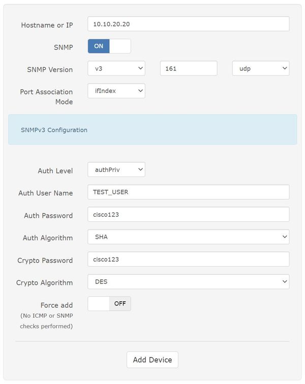 Cisco Switch/Router SNMPv3 Configuration
